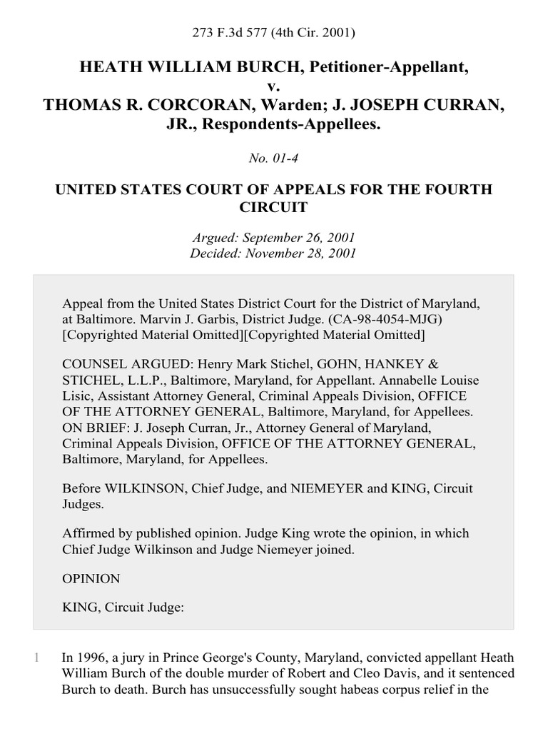 Heath William Burch v. Thomas R. Corcoran, Warden J. Joseph Curran, JR ...