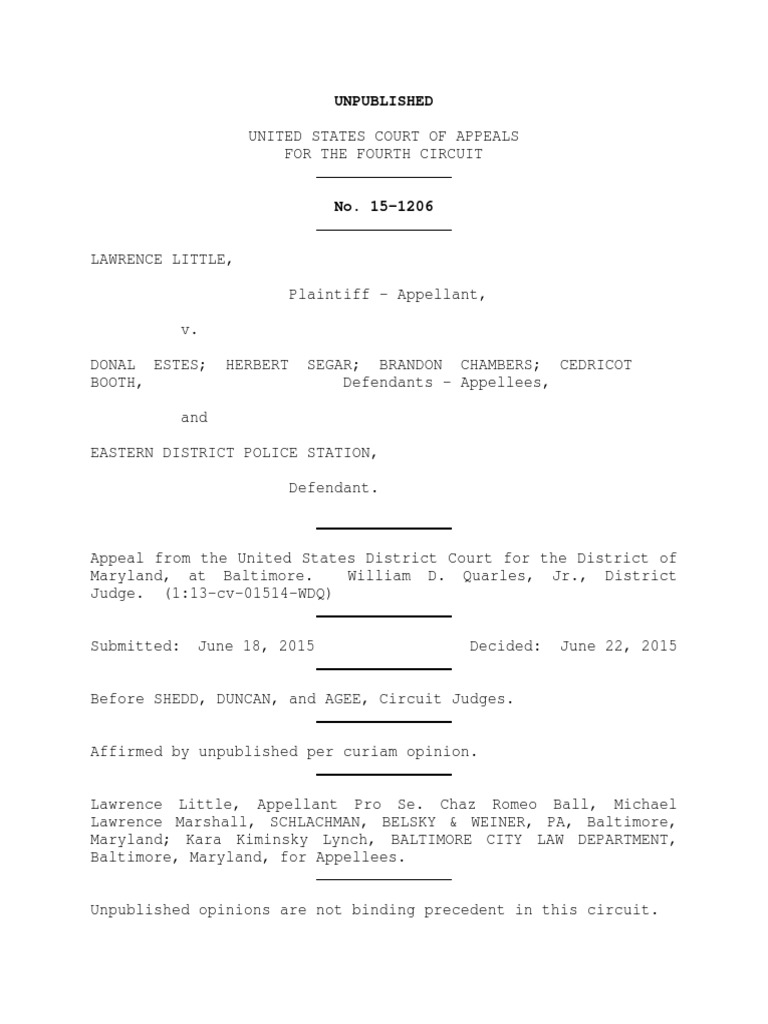 Lawrence Little v. Donal Estes, 4th Cir. (2015) | PDF | Law