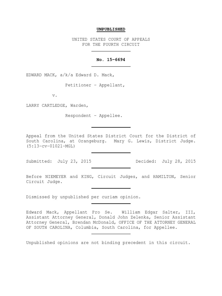 Edward Mack v. Larry Cartledge, 4th Cir. (2015) | PDF