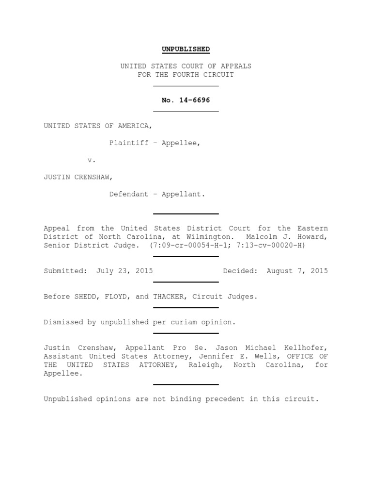 United States v. Justin Crenshaw, 4th Cir. (2015) | PDF