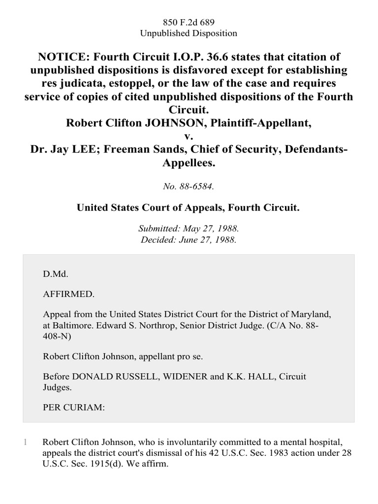 Robert Clifton Johnson v. Dr. Jay Lee Freeman Sands, Chief of Security ...