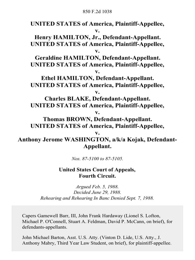 United States Court of Appeals, Fourth Circuit.: Nos. 87-5100 To 87 ...