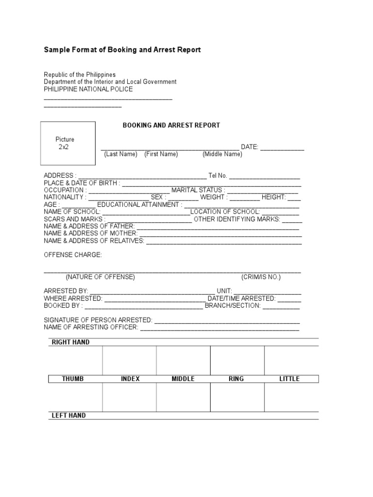 Sample Format of Booking and Arrest Report | PDF | Finance & Money ...
