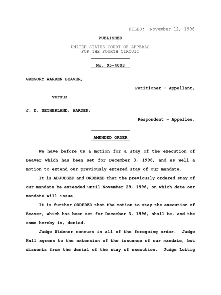 Beaver Execution Stay Denied by Court | PDF | Certiorari | Supreme ...