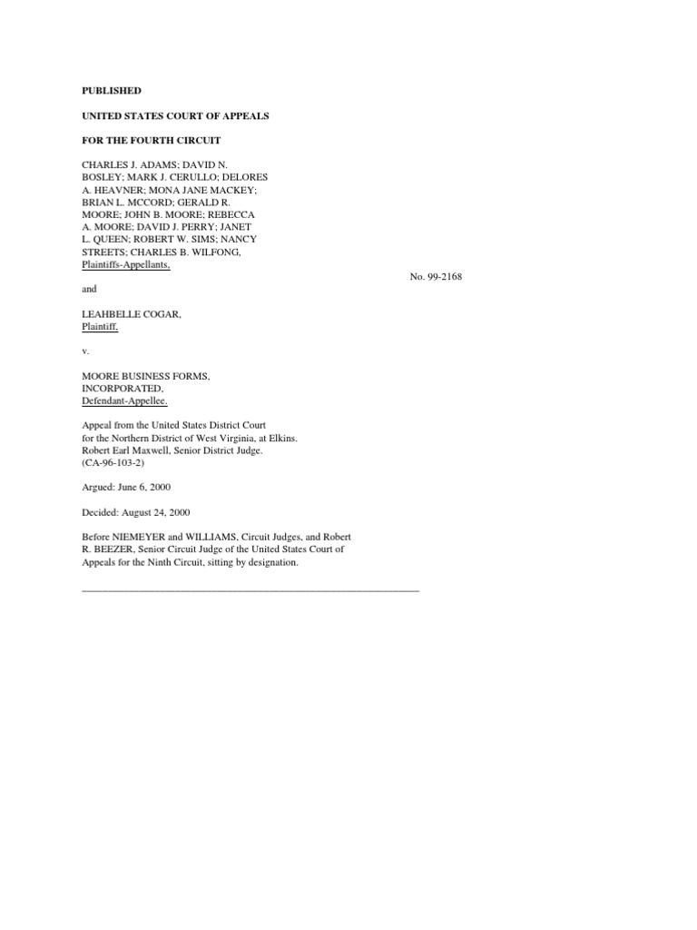 Adams v. Moore Business Forms, 4th Cir. (2000) | PDF | Wrongful ...