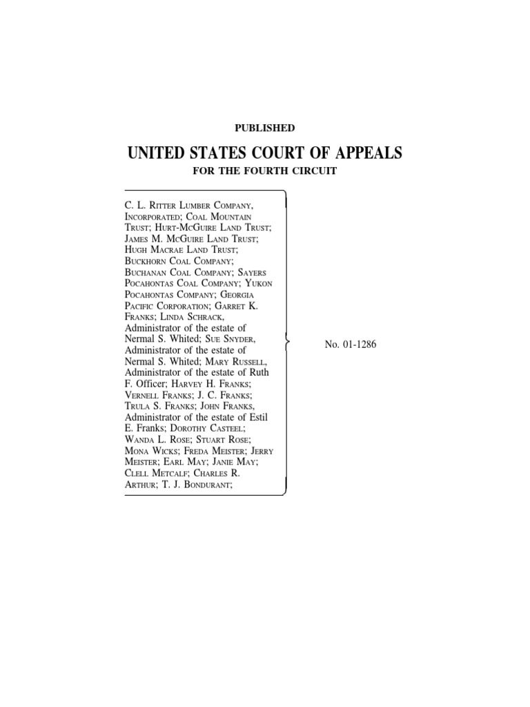 Ritter Lumber v. Consolidation Coal, 4th Cir. (2002) | PDF | Diversity ...
