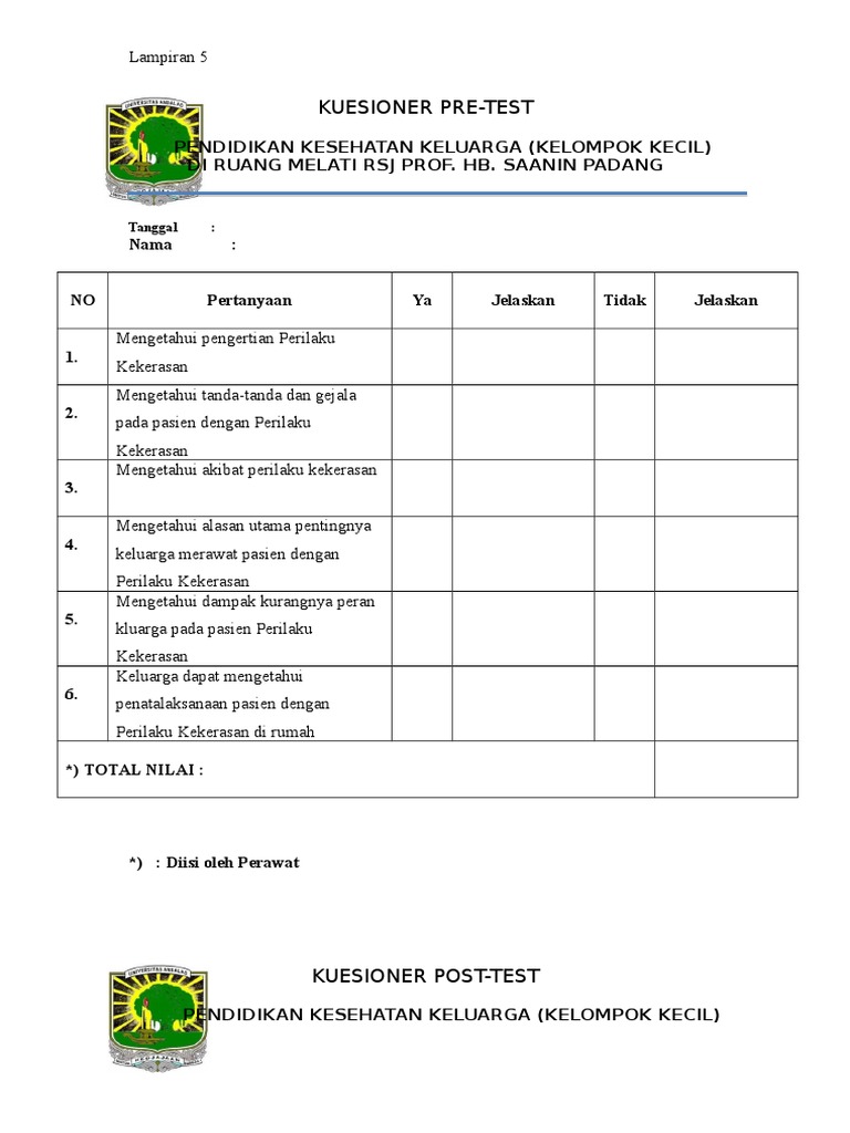21.KUESIONER PRE-test Penkes | PDF