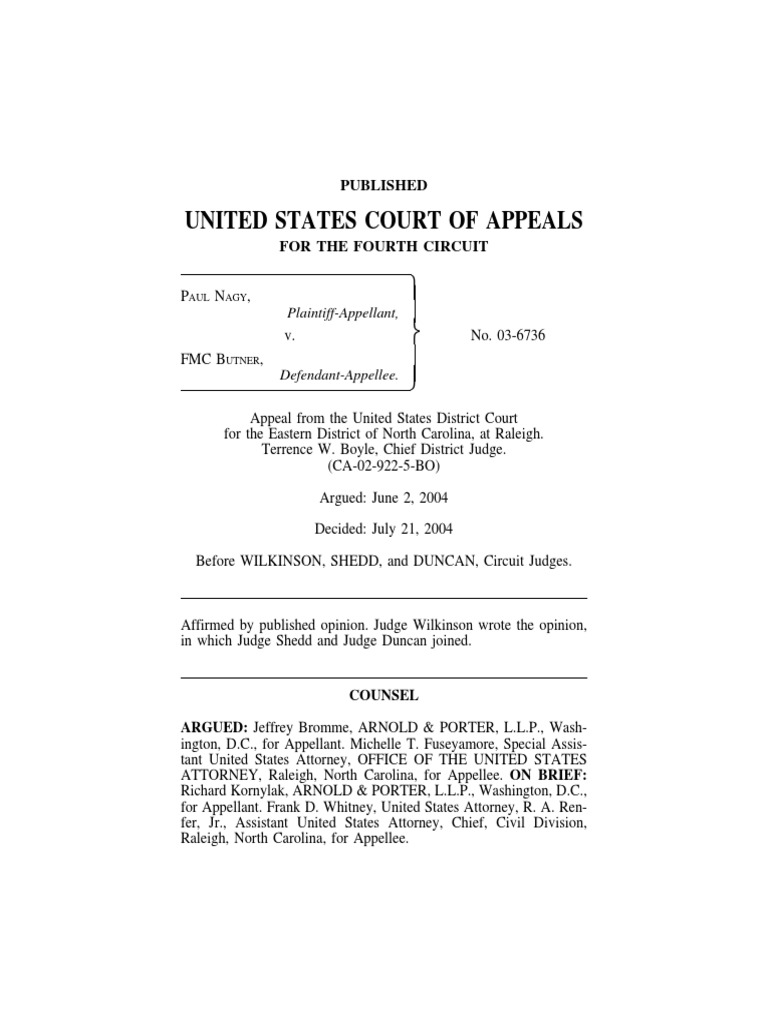Nagy v. FMC Butner, 4th Cir. (2004) | PDF | Lawsuit | Damages