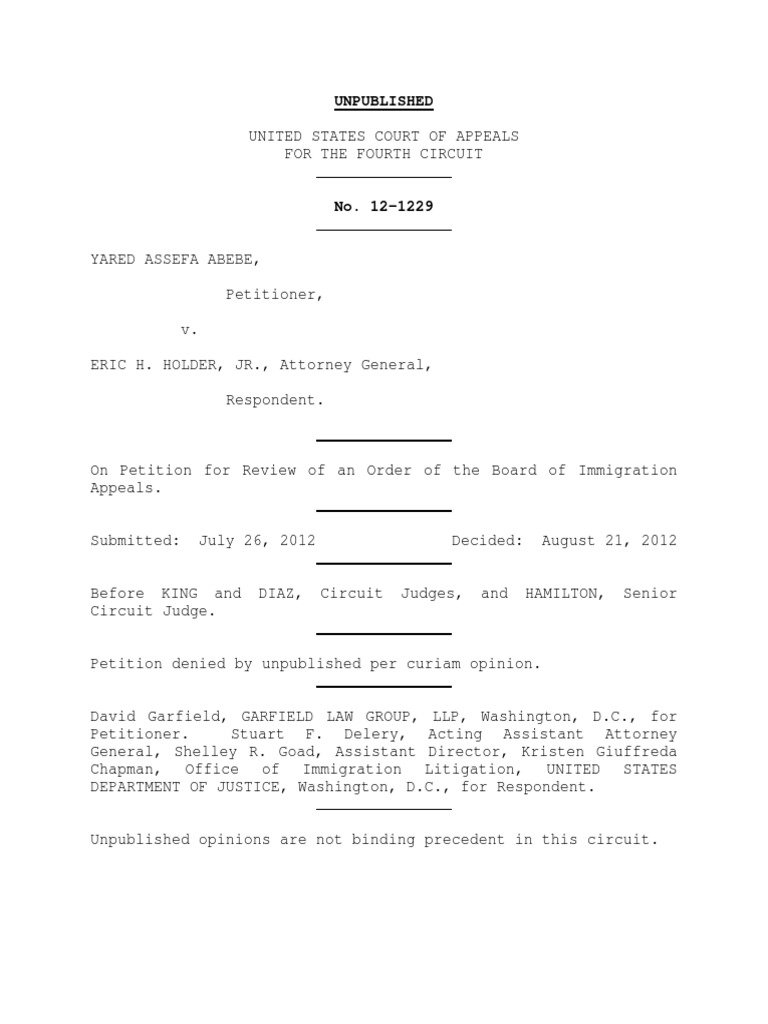 Immigration Appeal Denial: Abebe v. Holder | PDF | Law
