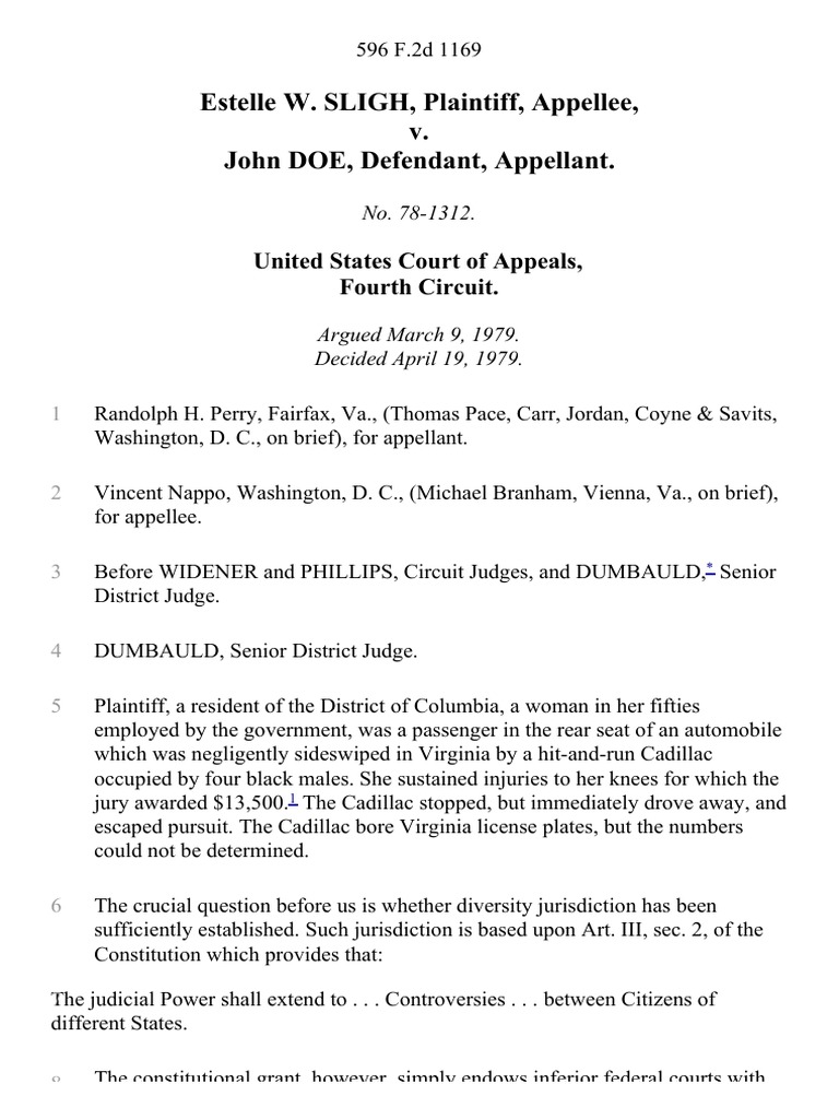 Estelle W. Sligh v. John Doe, 596 F.2d 1169, 4th Cir. (1979) | PDF ...