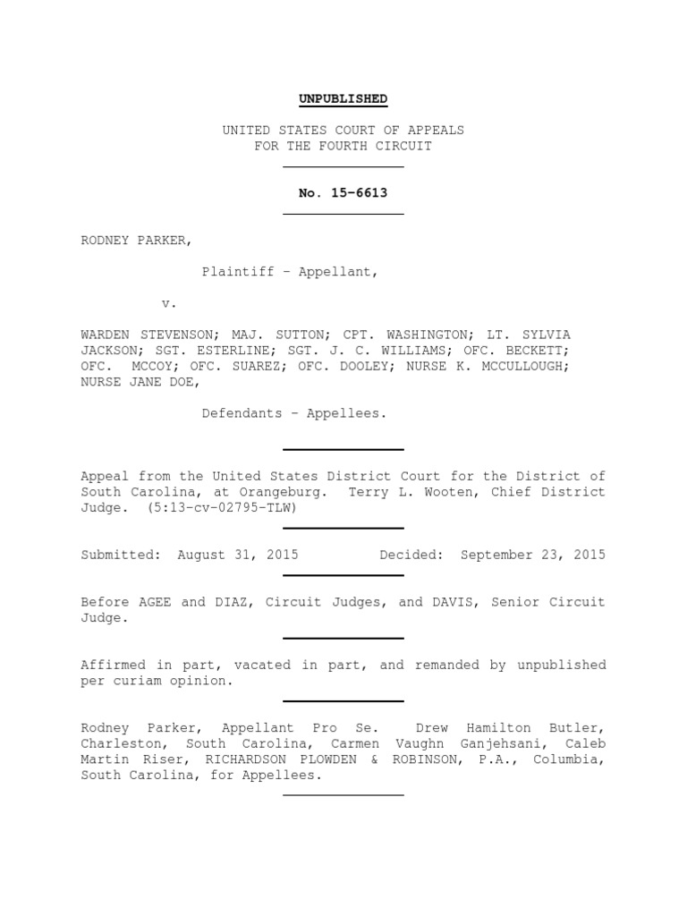 Rodney Parker v. Warden Stevenson, 4th Cir. (2015) | PDF | Summary ...