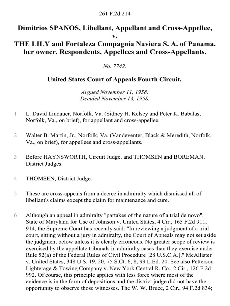 Dimitrios Spanos, Libellant, and Cross-Appellee v. The Lily and ...