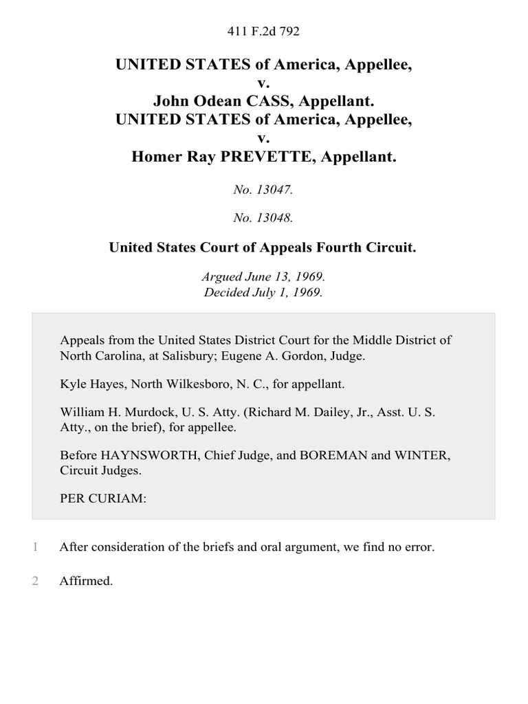 United States v. John Odean Cass, United States of America v. Homer Ray ...