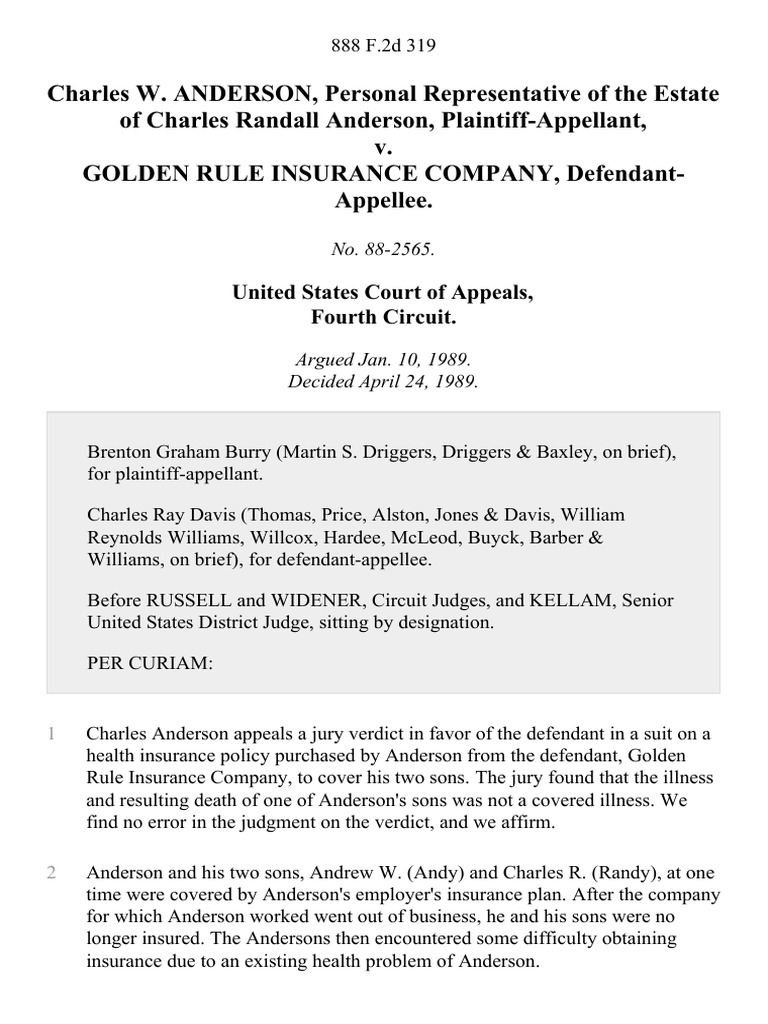 Charles W. Anderson, Personal Representative of The Estate of Charles ...