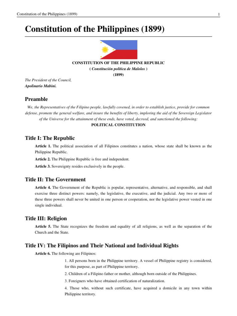 1899 Malolos Constitution Overview | PDF | President Of The Philippines ...