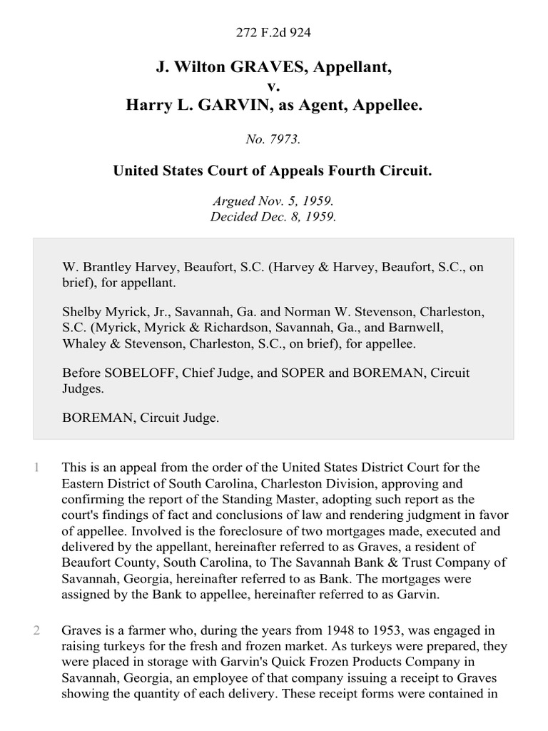 J. Wilton Graves v. Harry L. Garvin, As Agent, 272 F.2d 924, 4th Cir ...