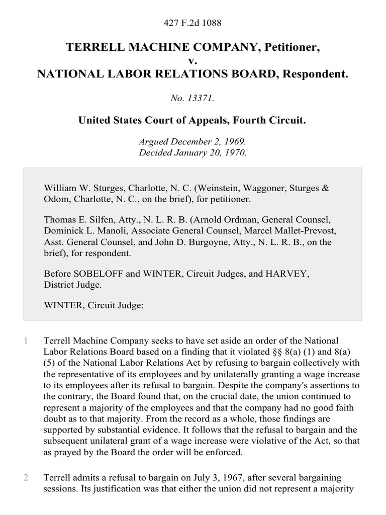 Terrell MacHine Company v. National Labor Relations Board, 427 F.2d ...