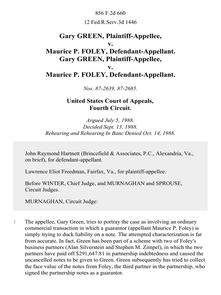 Gary Green v. Maurice P. Foley, Gary Green v. Maurice P. Foley, 856 F ...