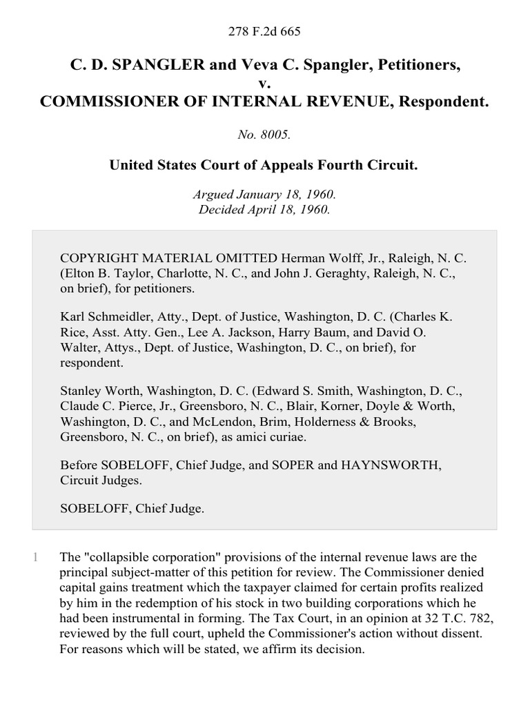C. D. Spangler and Veva C. Spangler v. Commissioner of Internal Revenue ...