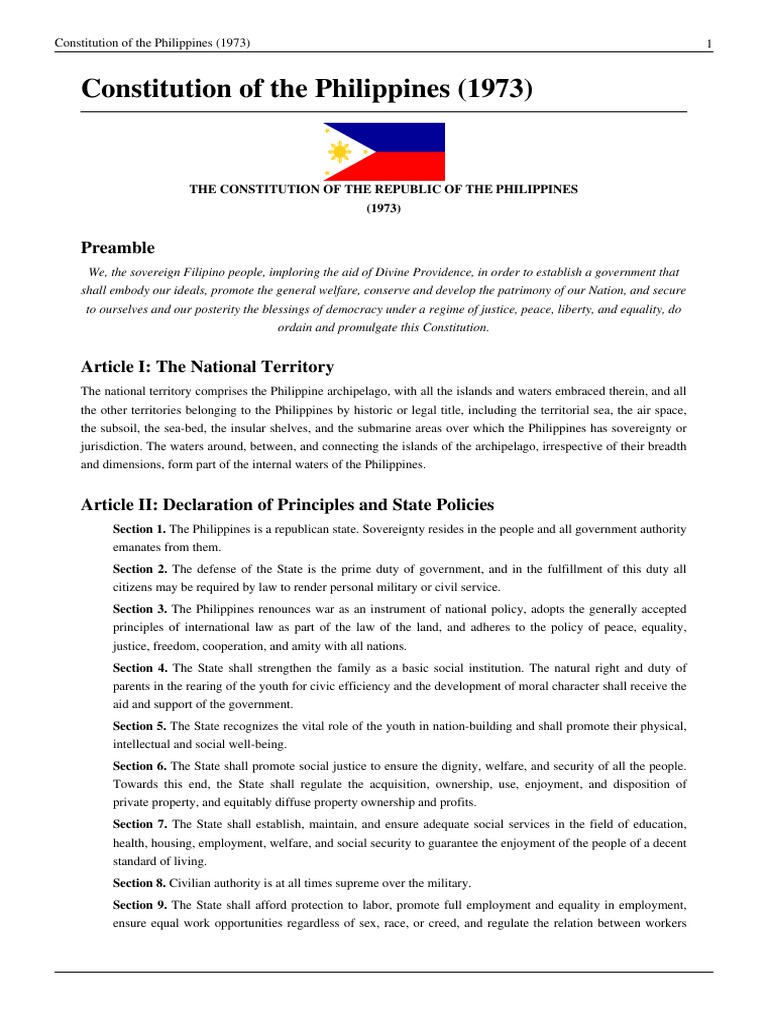 Constitution of The Philippines (1973) : Preamble | PDF | Pardon ...