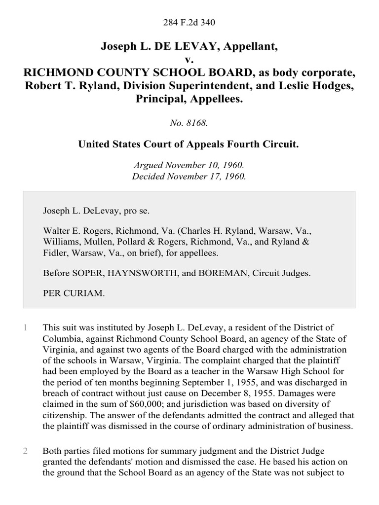 Joseph L. de Levay v. Richmond County School Board, As Body Corporate ...