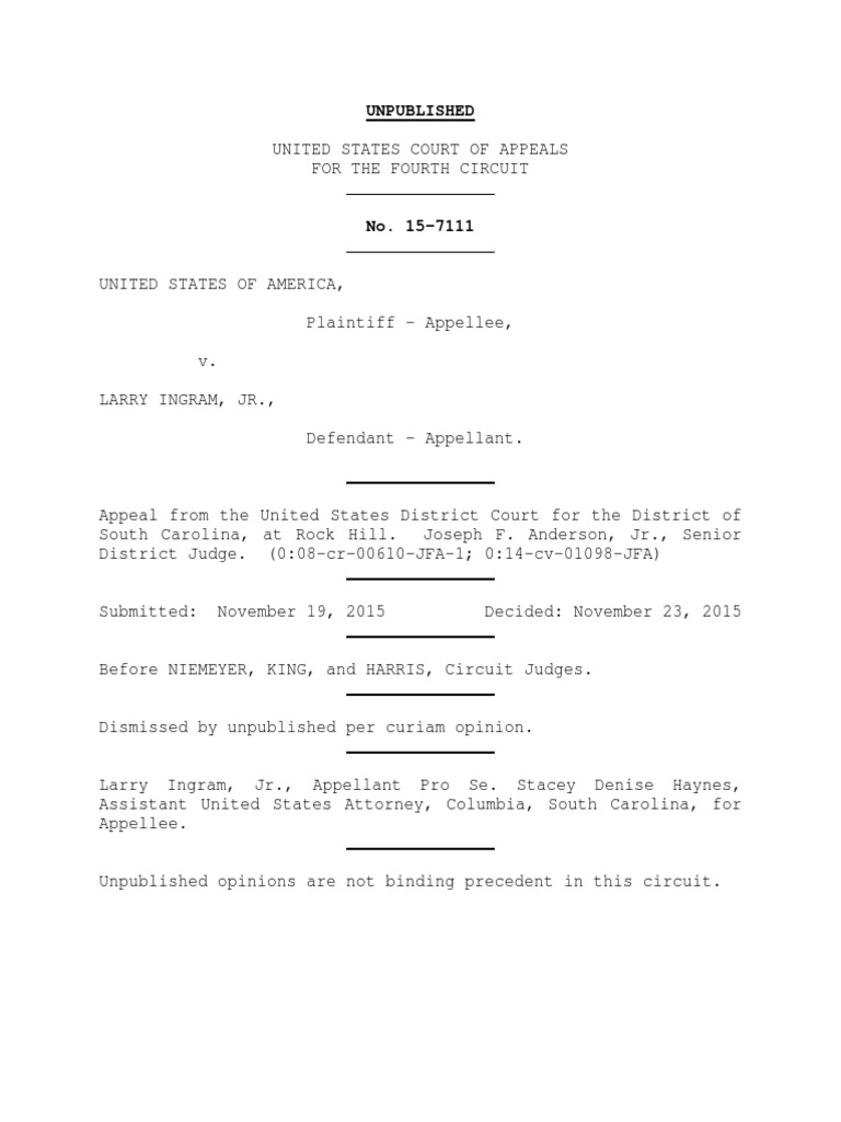 United States v. Larry Ingram, JR., 4th Cir. (2015) | PDF | Law