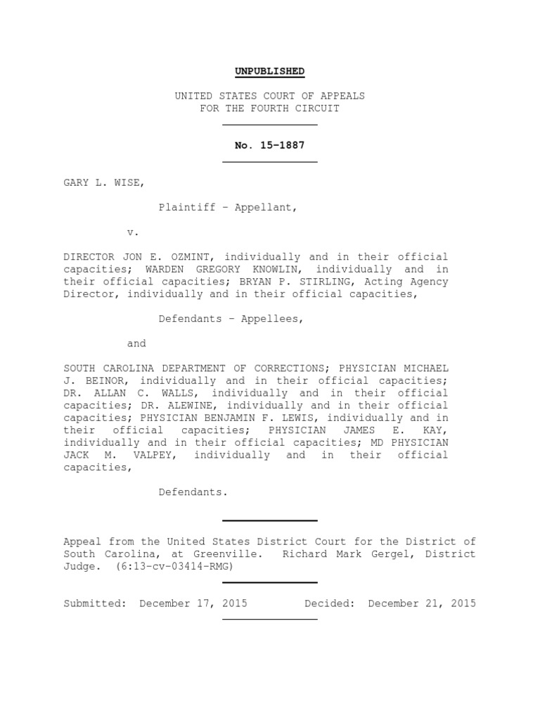 Gary Wise v. Jon Ozmint, 4th Cir. (2015) | PDF