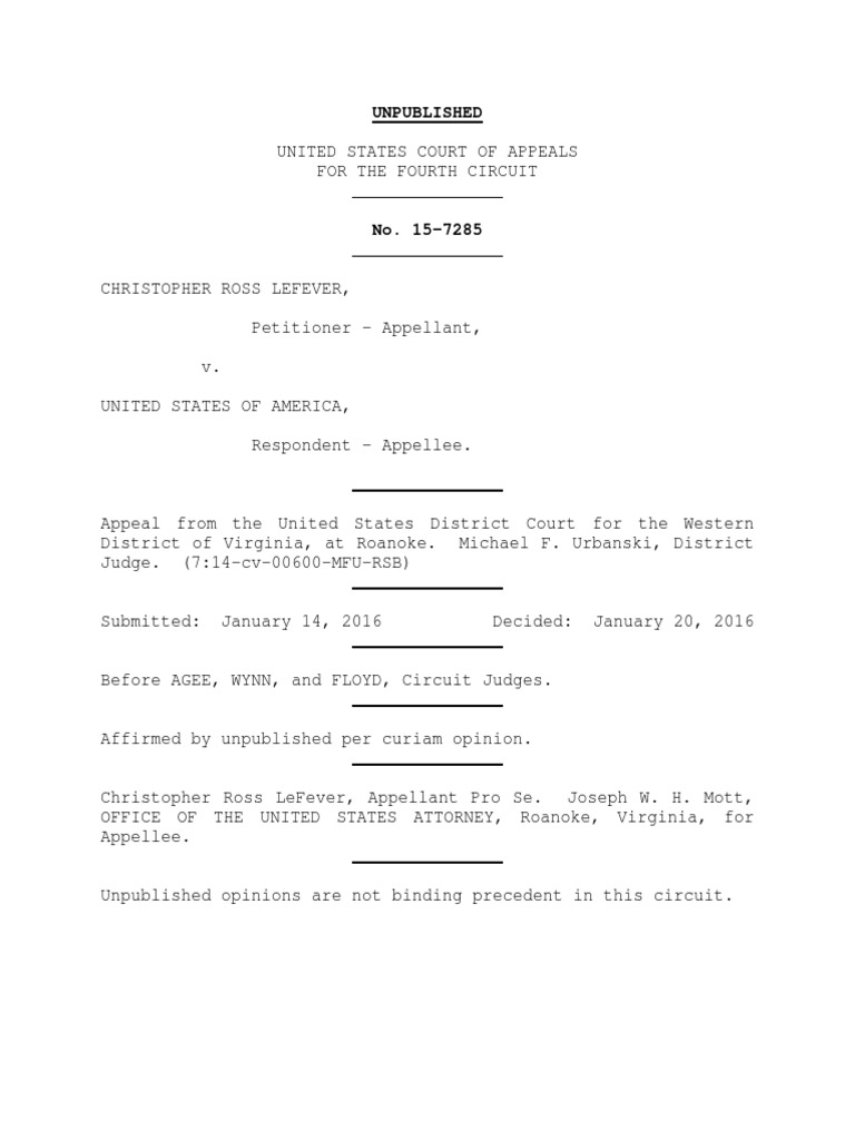 Christopher LeFever v. United States, 4th Cir. (2016) | PDF
