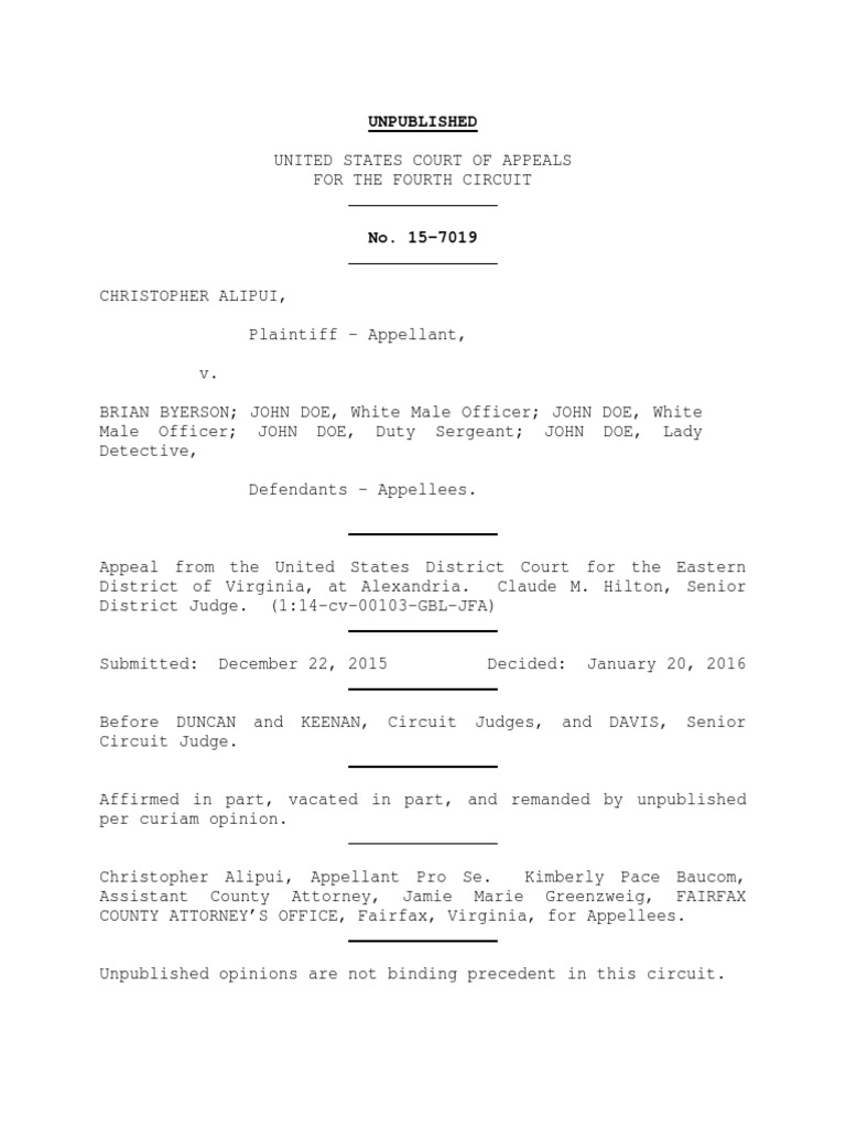 Christopher Alipui v. Brian Byerson, 4th Cir. (2016) | PDF | Plea ...