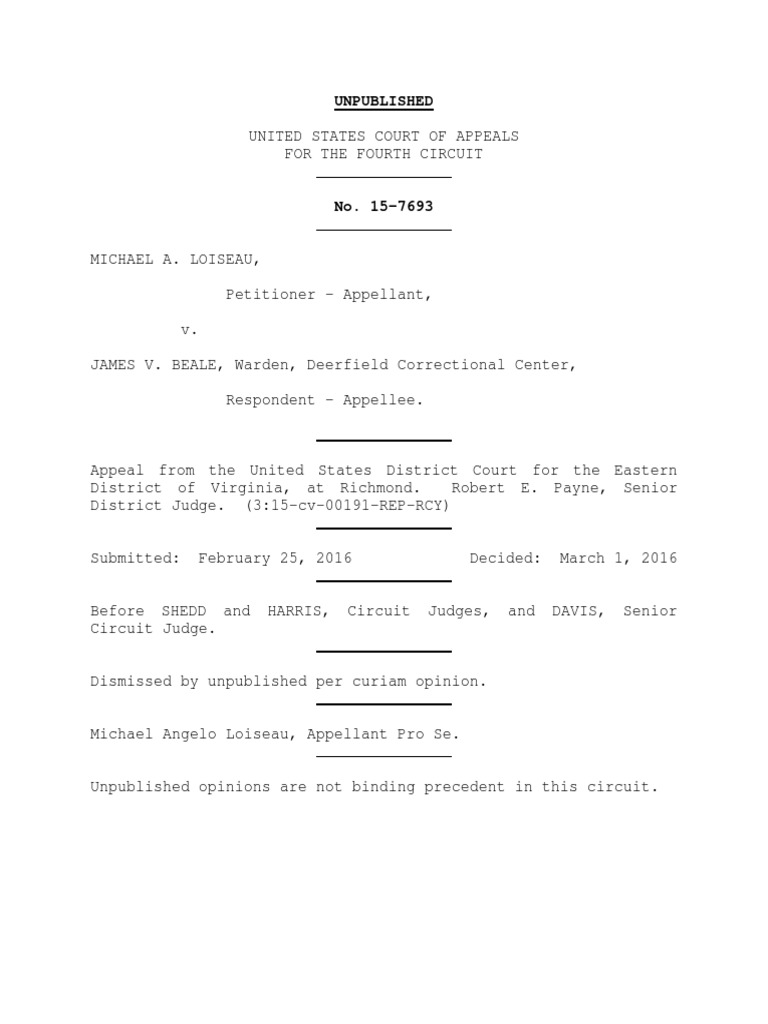 Michael Loiseau v. James Beale, 4th Cir. (2016) | PDF