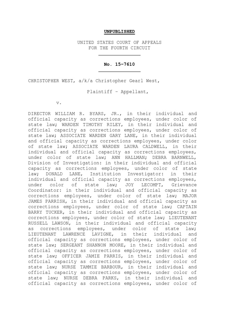 Christopher West v. William Byars, JR., 4th Cir. (2016) | PDF | Appeal ...