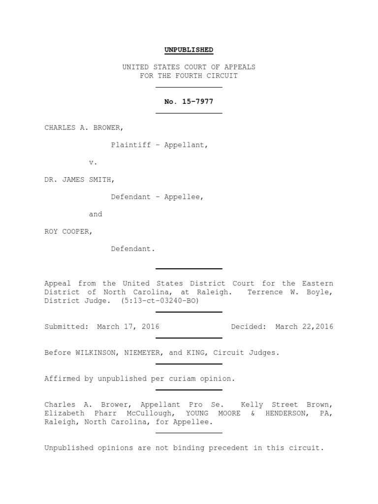 Charles Brower v. James Smith, 4th Cir. (2016) | PDF | Politics ...