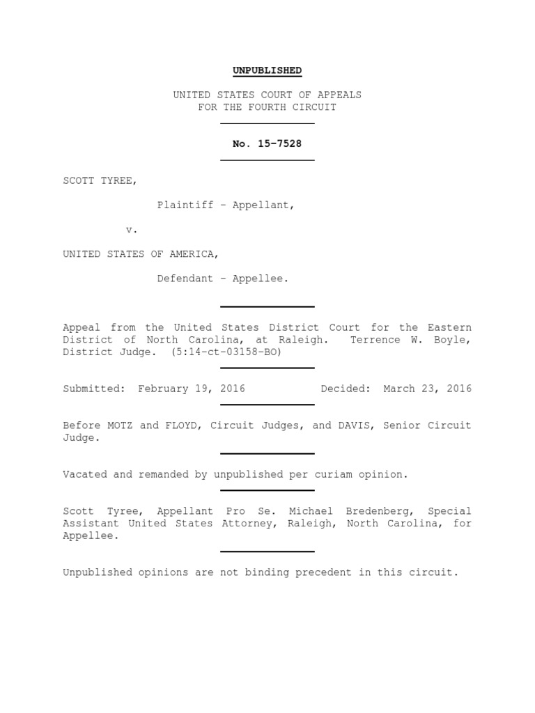 Scott Tyree v. United States, 4th Cir. (2016) | PDF | Summary Judgment ...