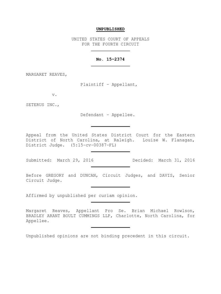 Margaret Reaves v. Seterus, Inc., 4th Cir. (2016) | PDF | Law