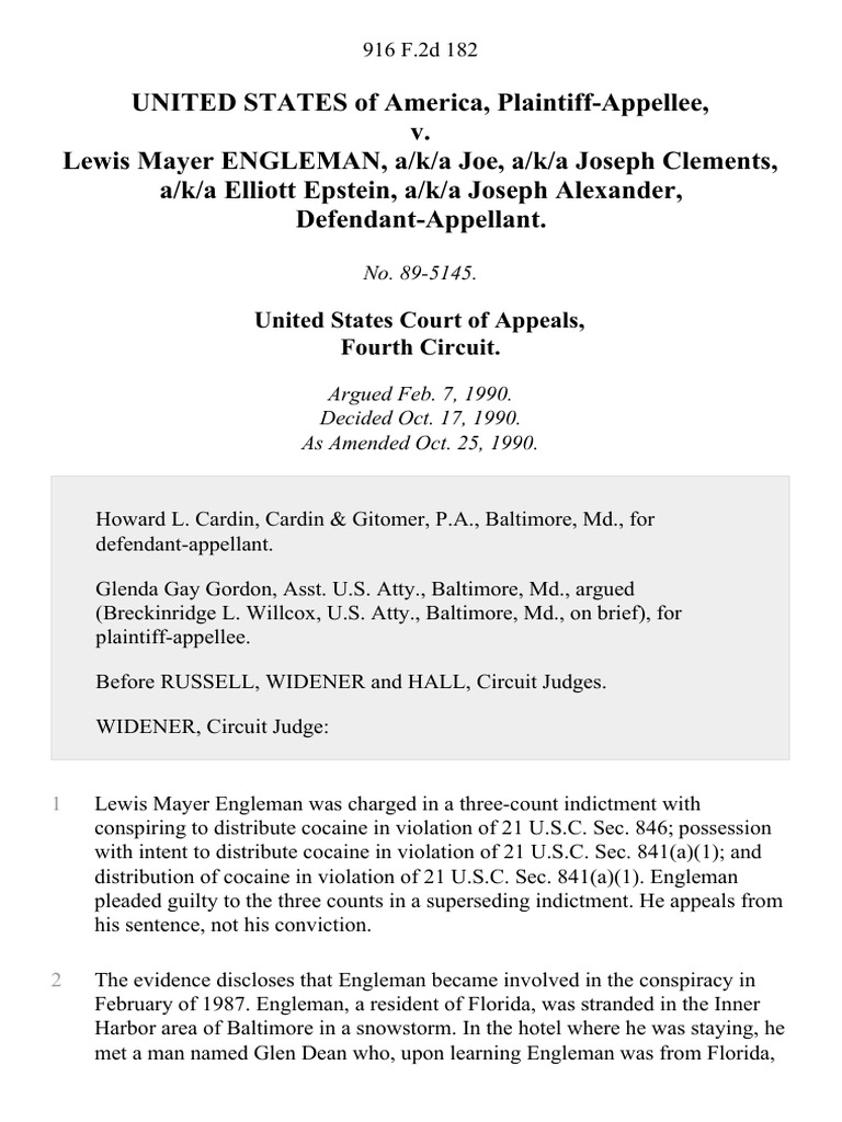 United States v. Lewis Mayer Engleman, A/K/A Joe, A/K/A Joseph Clements ...