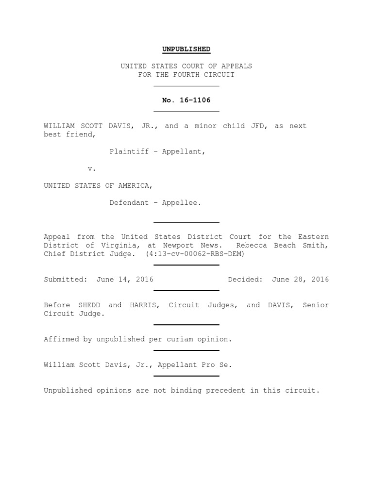 William Davis, Jr. v. United States, 4th Cir. (2016) | PDF | Law