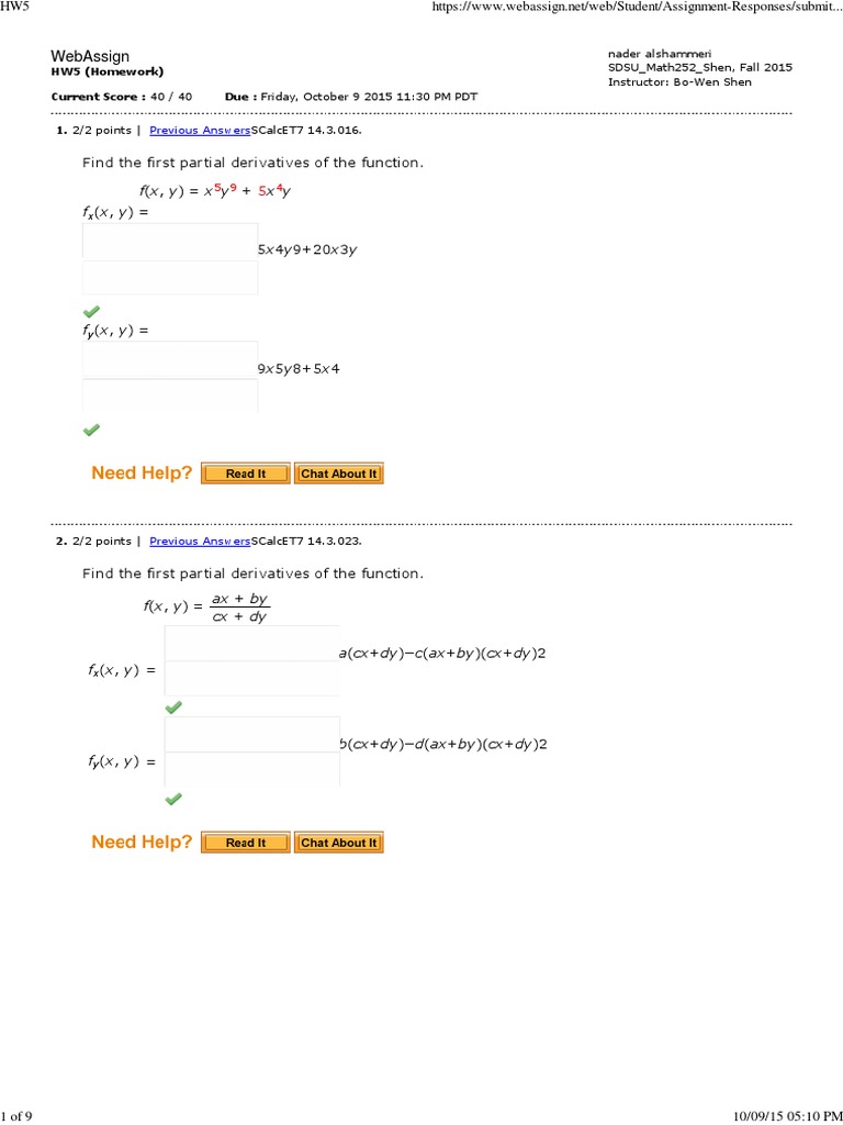 Webassign: Previous Answers | PDF | Trigonometric Functions | Derivative