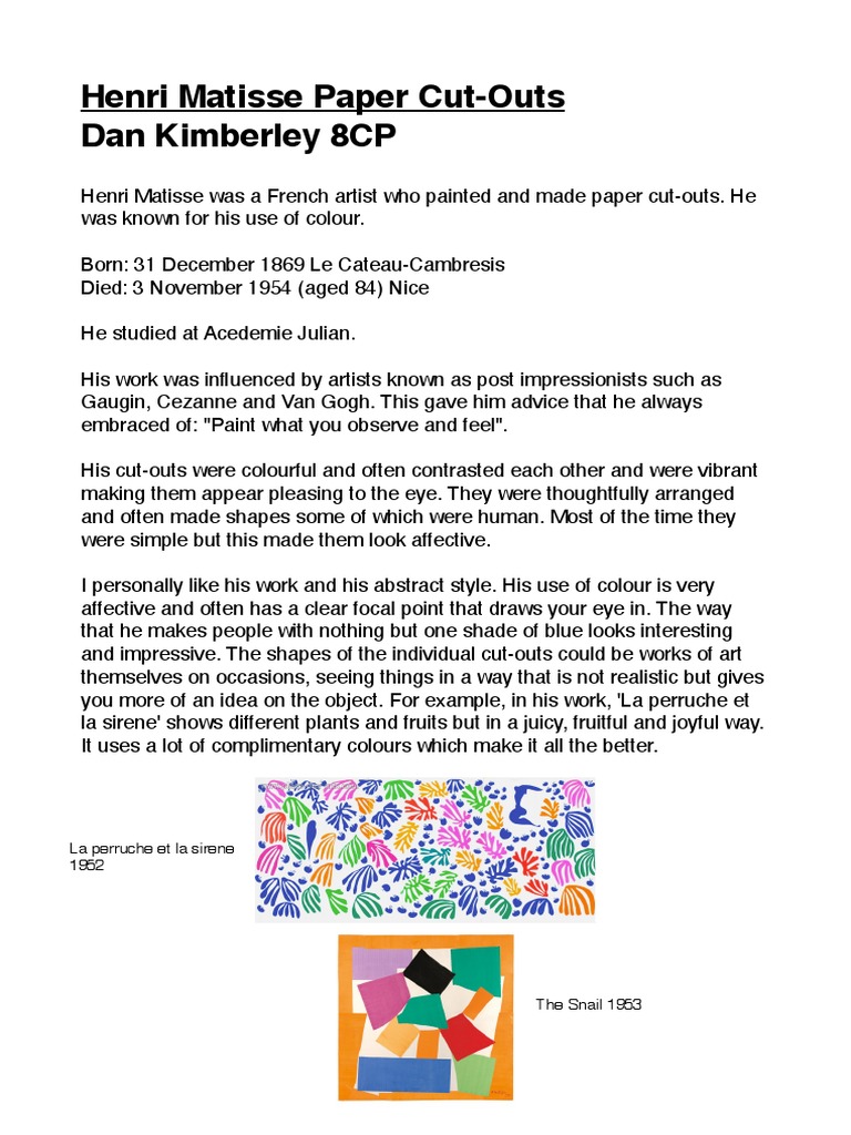 Henri Matisse Research | PDF