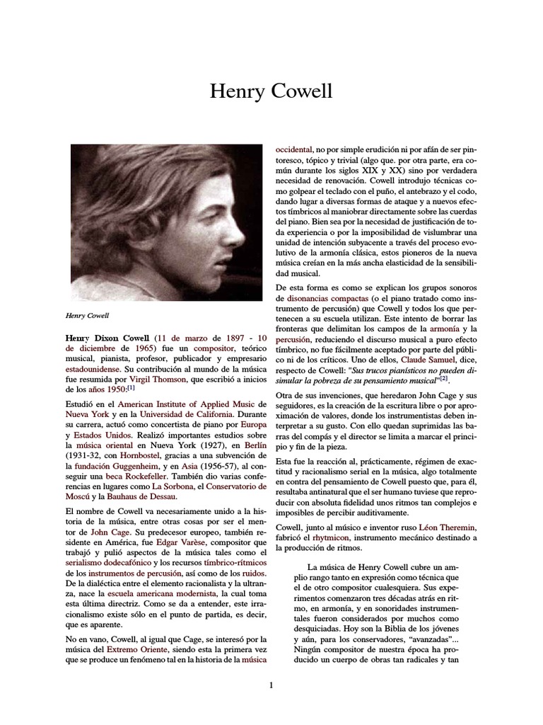 Henry Cowell | Descargar gratis PDF | Las artes escénicas | Entretenimiento