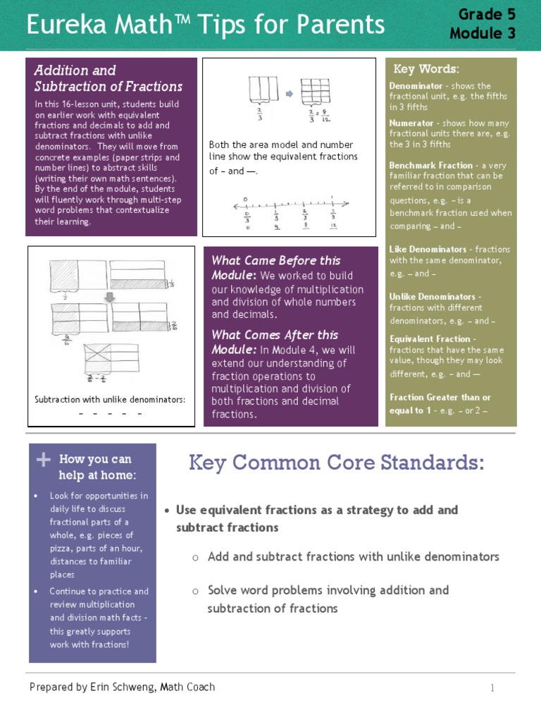 Eureka Math Grade 5 Module 3 Parent Tip Sheet 1 | PDF | Fraction ...