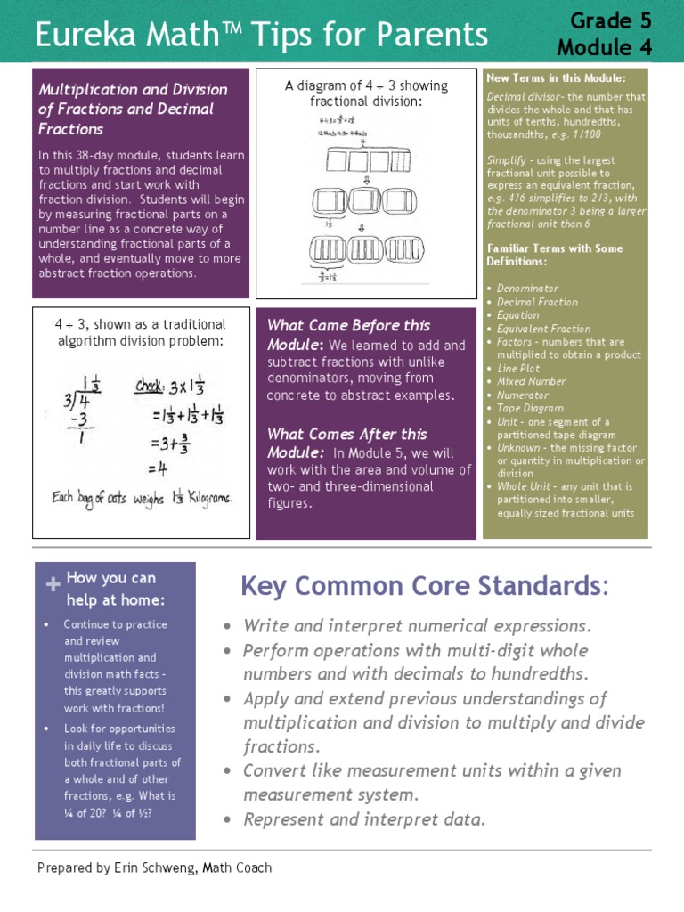 Eureka Math Grade 5 Module 4 Parent Tip Sheet | PDF | Fraction ...
