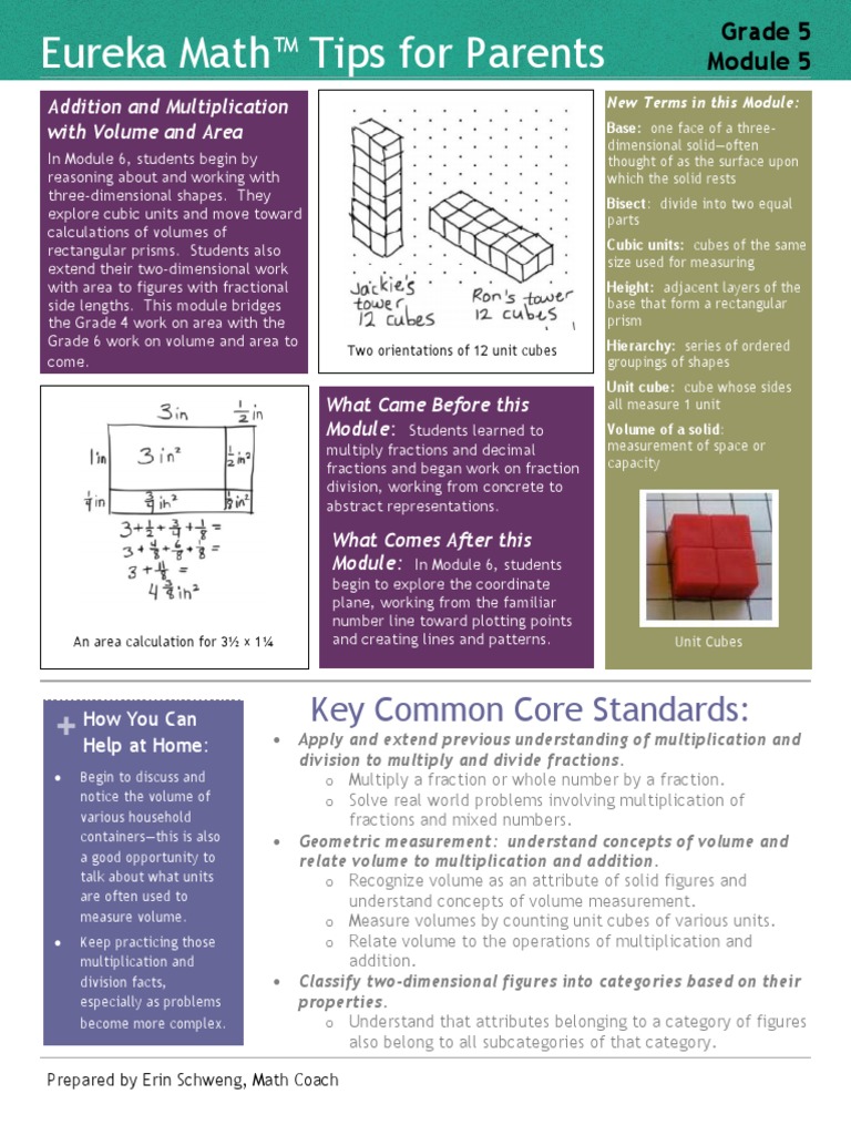 Eureka Math Grade 5 Module 5 Parent Tip Sheet | PDF | Volume ...
