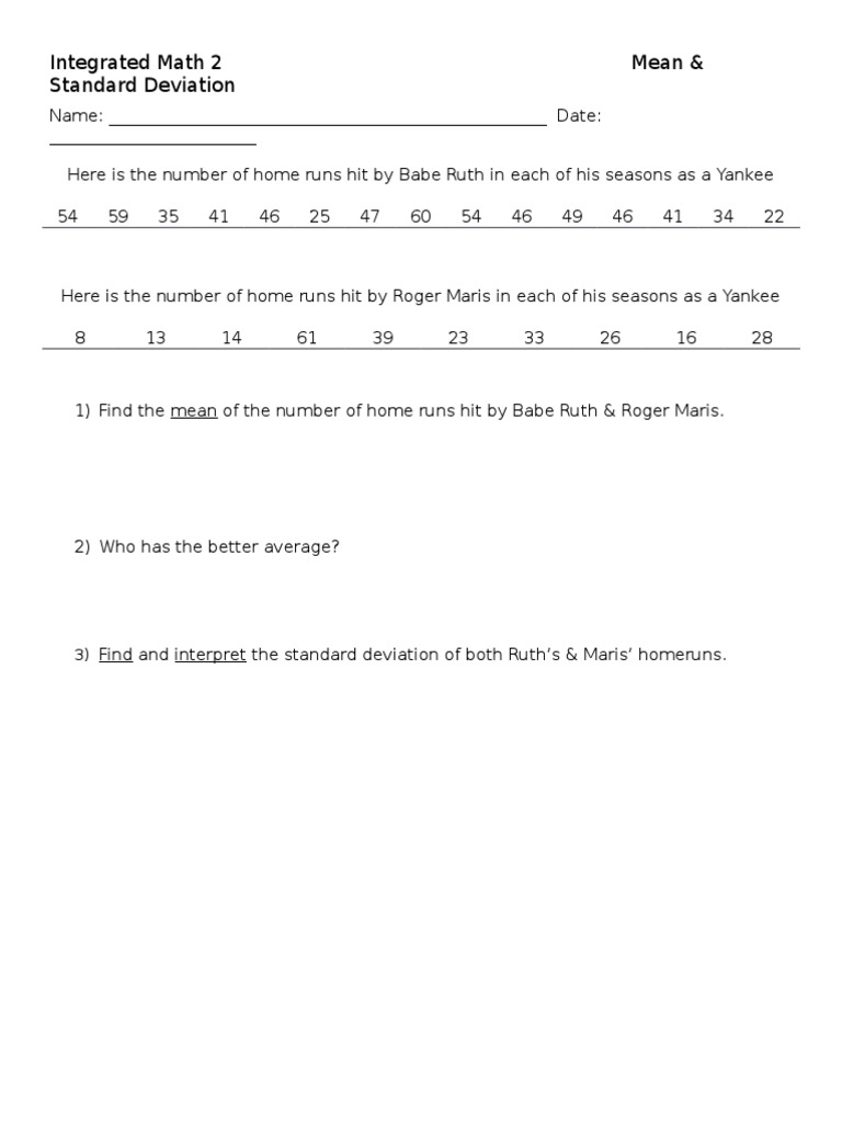 9 1 Day 2 Mean Standard Deviation In-Class Example Ruth Maris | PDF