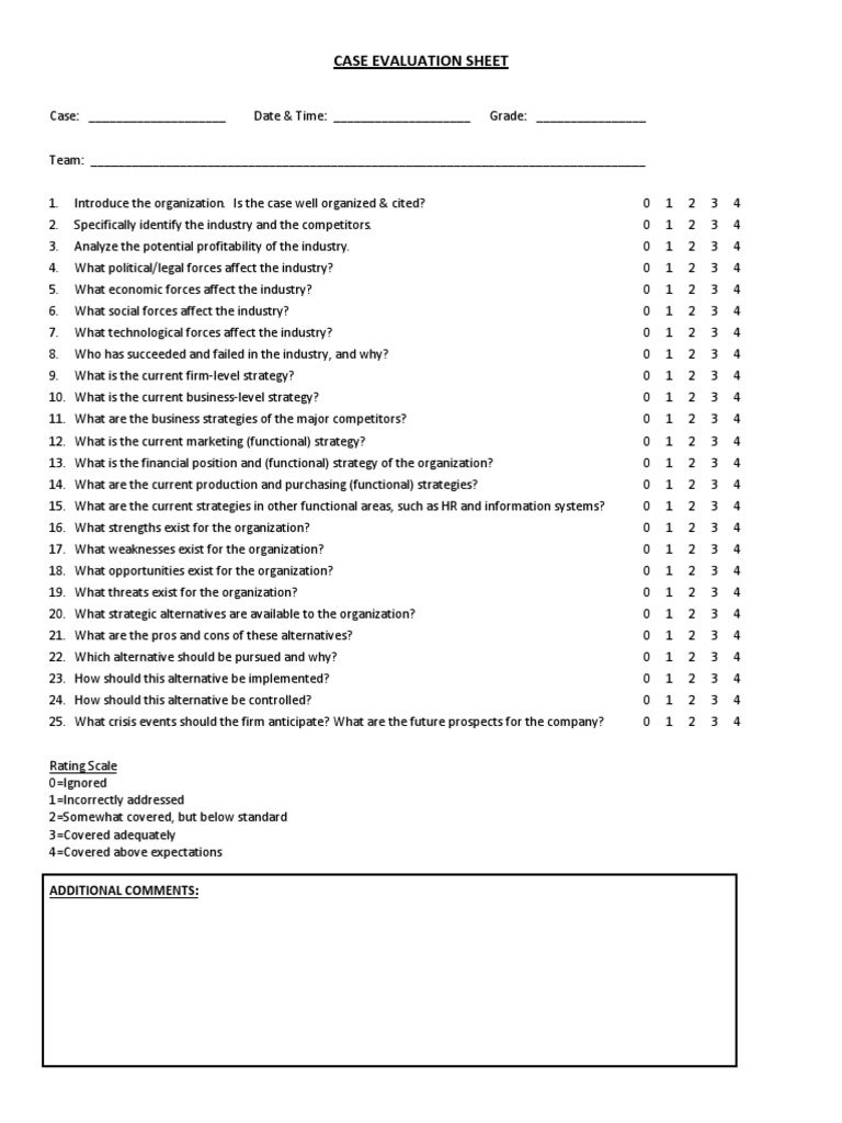 Case Evaluation Rubric | PDF | Competition | Strategic Management