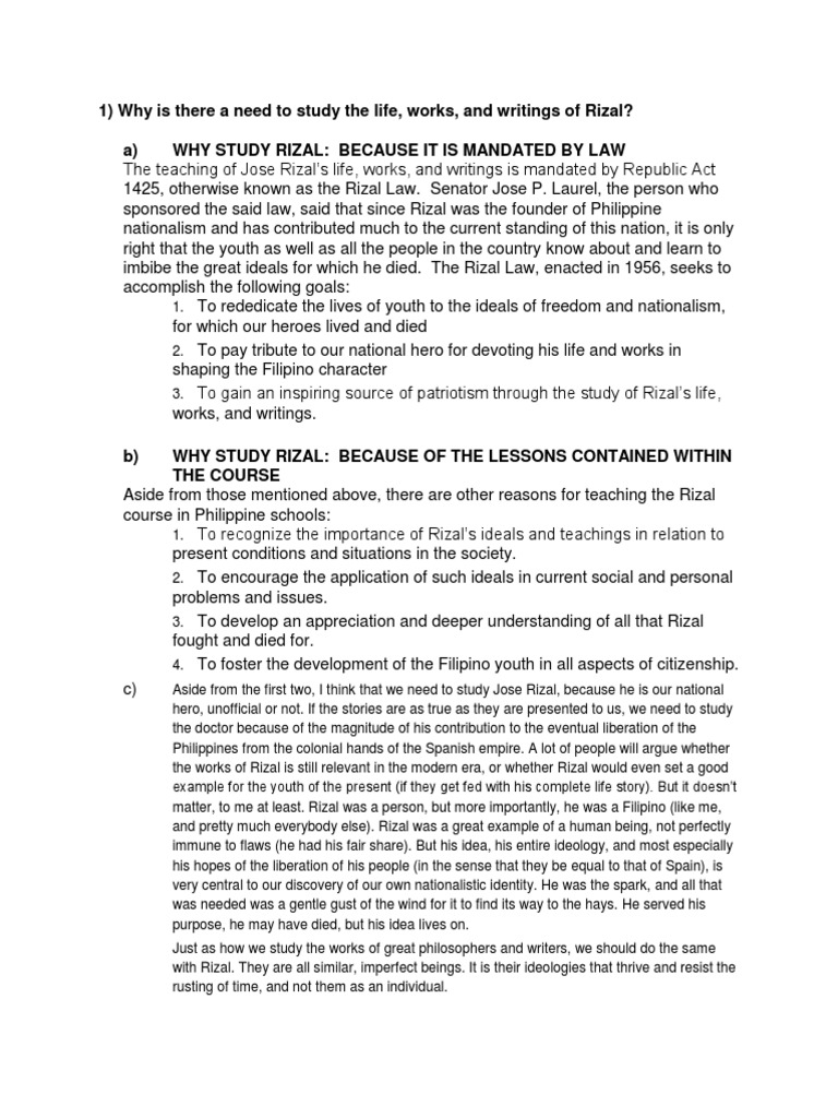 1) Why Is There A Need To Study The Life, Works, and Writings of Rizal ...