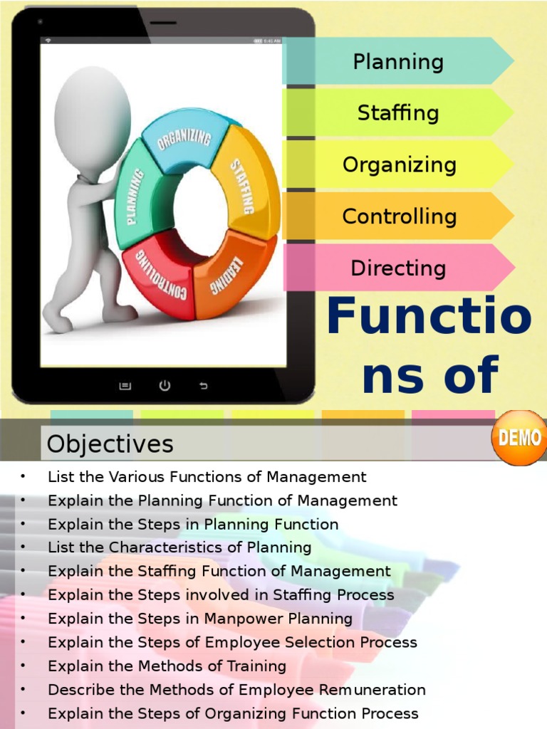Functio Ns Of Manage Ment Planning Staffing Organizing Controlling Directing Pdf Business