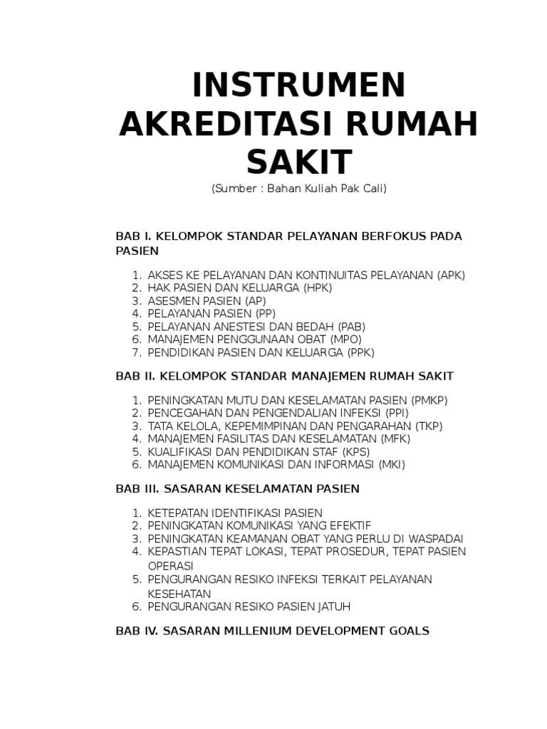 Instrumen Akreditasi Rumah Sakit | PDF