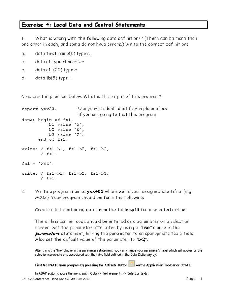 Ex 4 Local Data and Control Statements | PDF | Teaching Methods & Materials