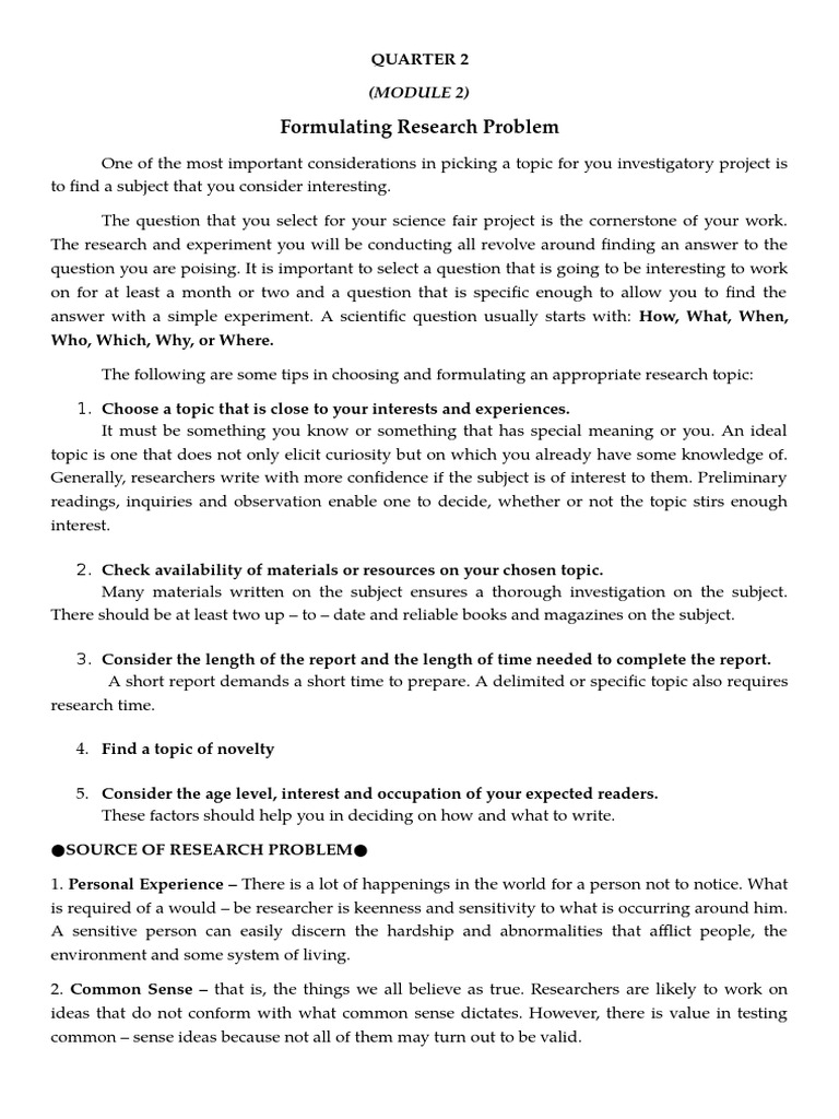 Formulating Research Problem | PDF | Experiment | Theory