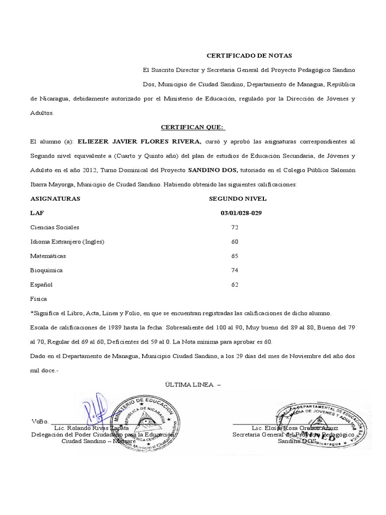 Certificado de Nota1 | PDF | Educación avanzada